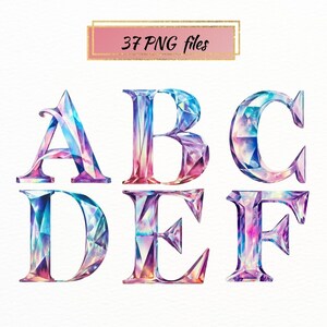 Crystal Watercolor Alphabet PNG, 37 Iridescent Font Clipart, Milestone ...