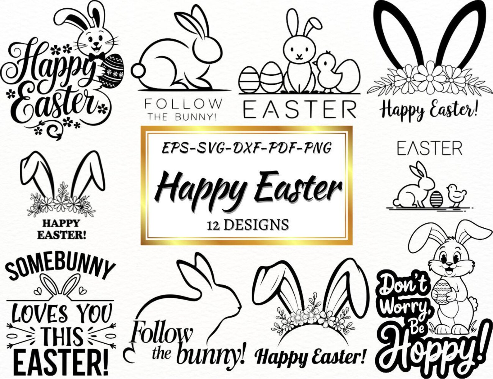 Happy Easter SVG, EPS, DXF, Floral Bunny Ears, Sublimation Png, Plotter ...