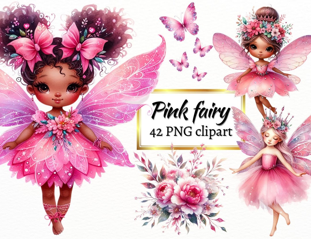 Watercolor Pink Fairy Clipart Bundle, Chibi PNG, Commercial Use - Etsy