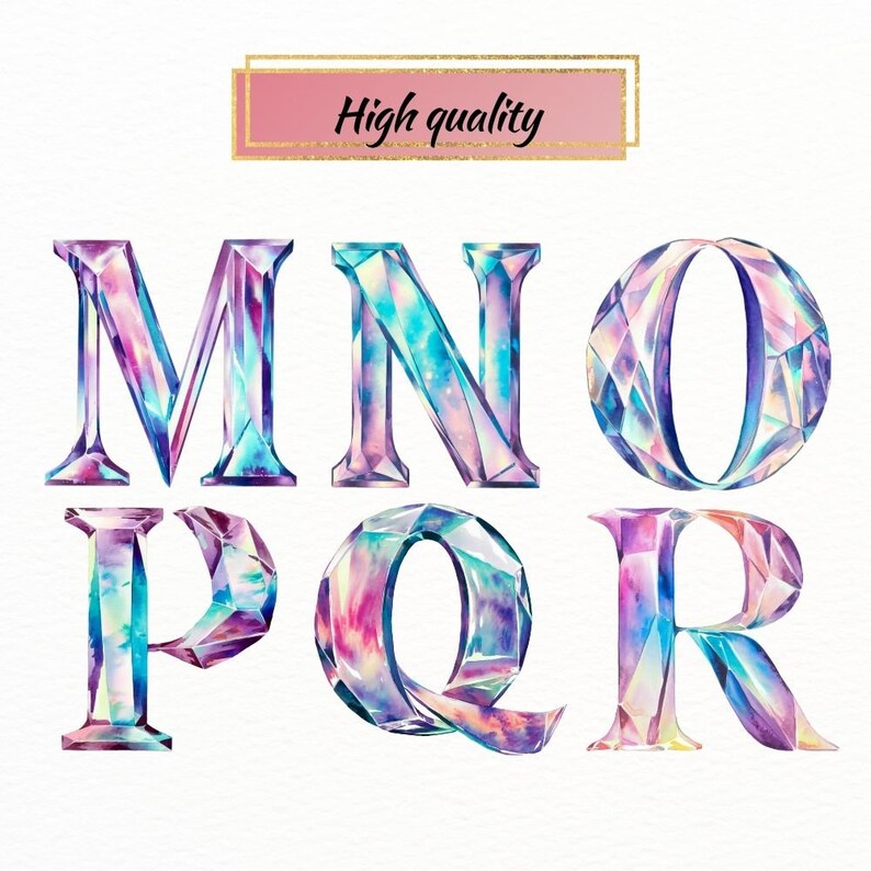 Crystal Watercolor Alphabet PNG, 37 Iridescent Font Clipart, Milestone ...