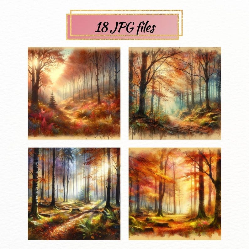 Romantic Fall Forest Digital Paper | Printable Autumn Landscape ...