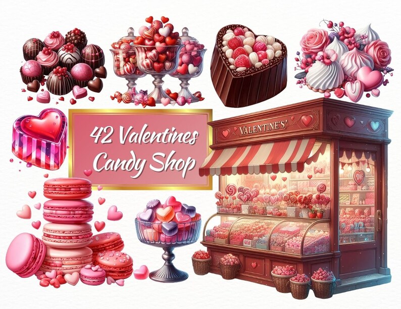 Watercolor Valentines Candy Shop Clipart: 42 PNG Bundle (commercial Use ...