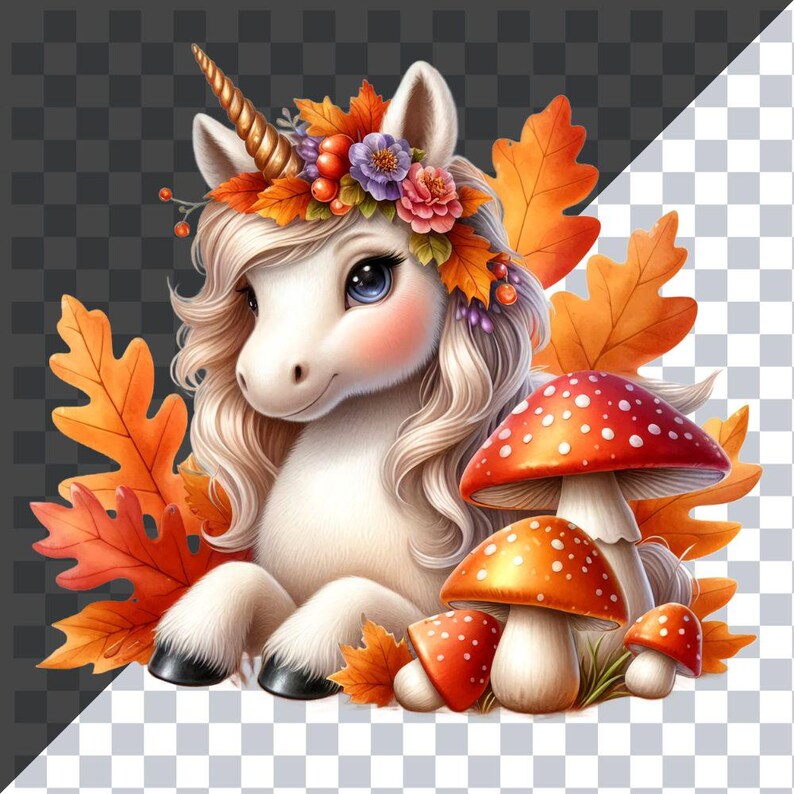 Watercolor Fall Unicorn Clipart Bundle, Cute Autumn Unicorn PNG ...