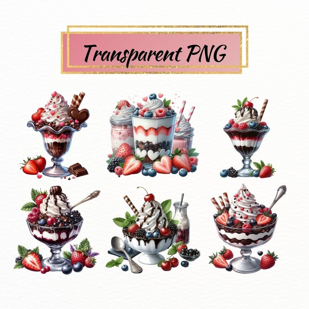 Watercolor Valentines Day Ice Cream Clipart, 25 PNG Ice Cream for ...