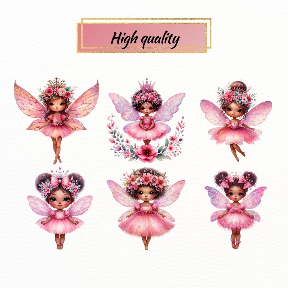 Watercolor Pink Fairy Clipart, Butterfly Fairy Png Clipart Bundle ...