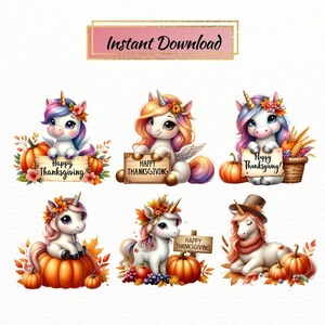 Watercolor Fall Unicorn Clipart Bundle, Cute Autumn Unicorn PNG ...