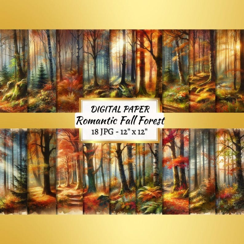 Romantic Fall Forest Digital Paper | Printable Autumn Landscape ...