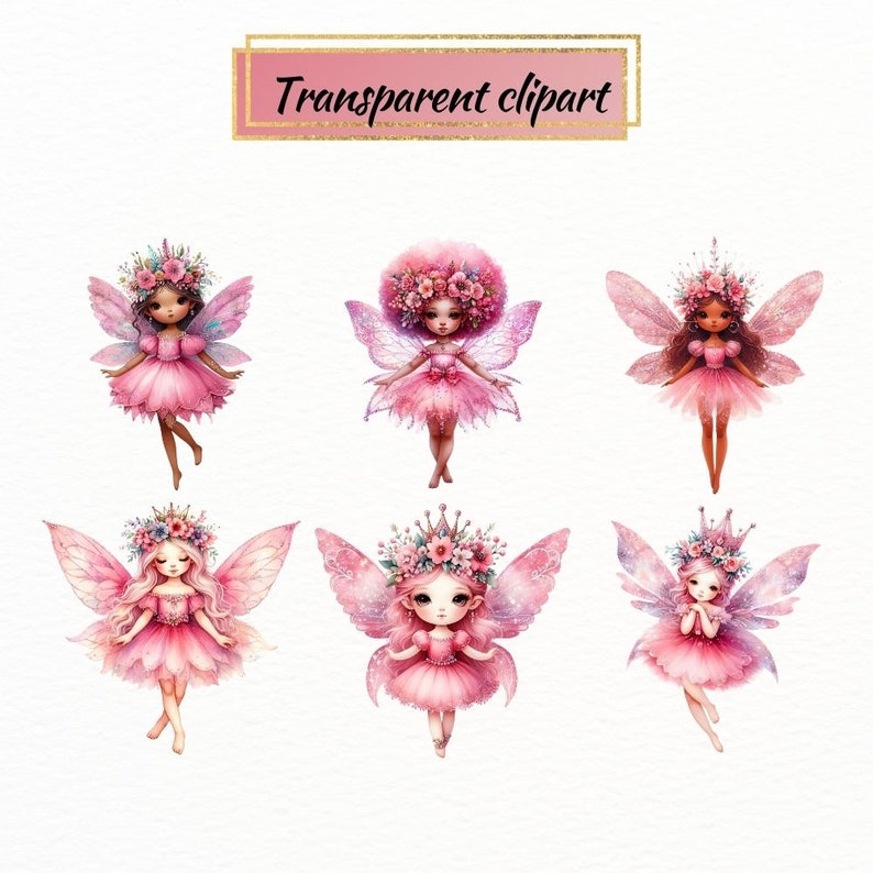 Watercolor Pink Fairy Clipart, Butterfly Fairy Png Clipart Bundle ...