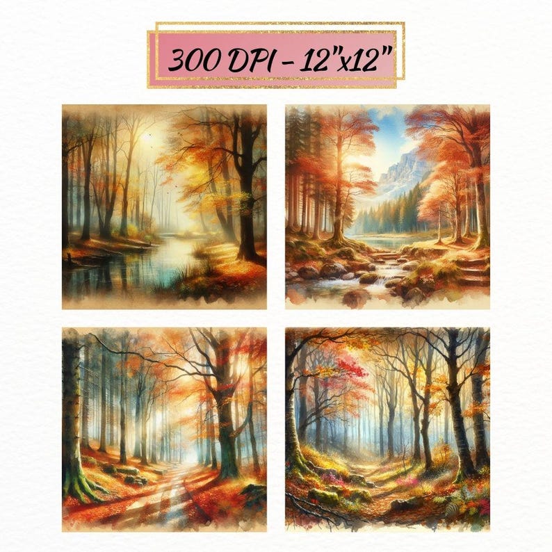 Romantic Fall Forest Digital Paper Printable Autumn Landscape ...