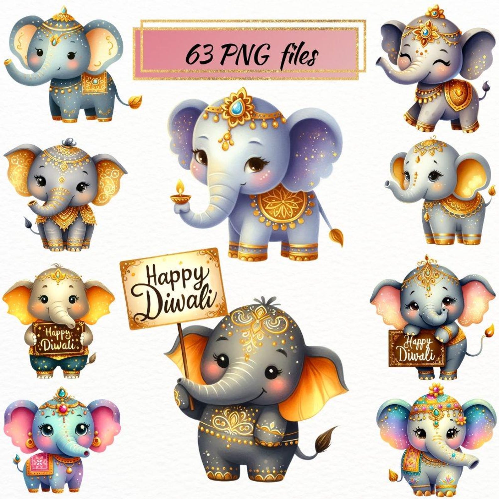 Diwali Animals Clipart: Elephant, Cow, Peacock - Indian Festival (PNG ...