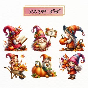 Watercolor Autumn Gnome Clipart Bundle, Fall Thanksgiving Gnomes PNG ...