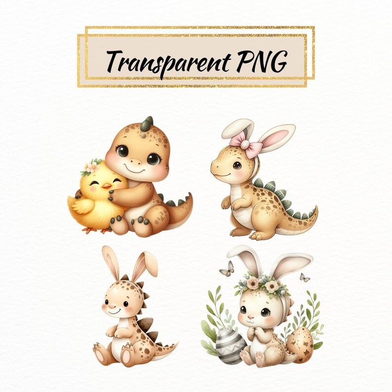 Watercolor Easter Dino Clipart, 28 PNG Easter Baby Dinosaur for Instant ...