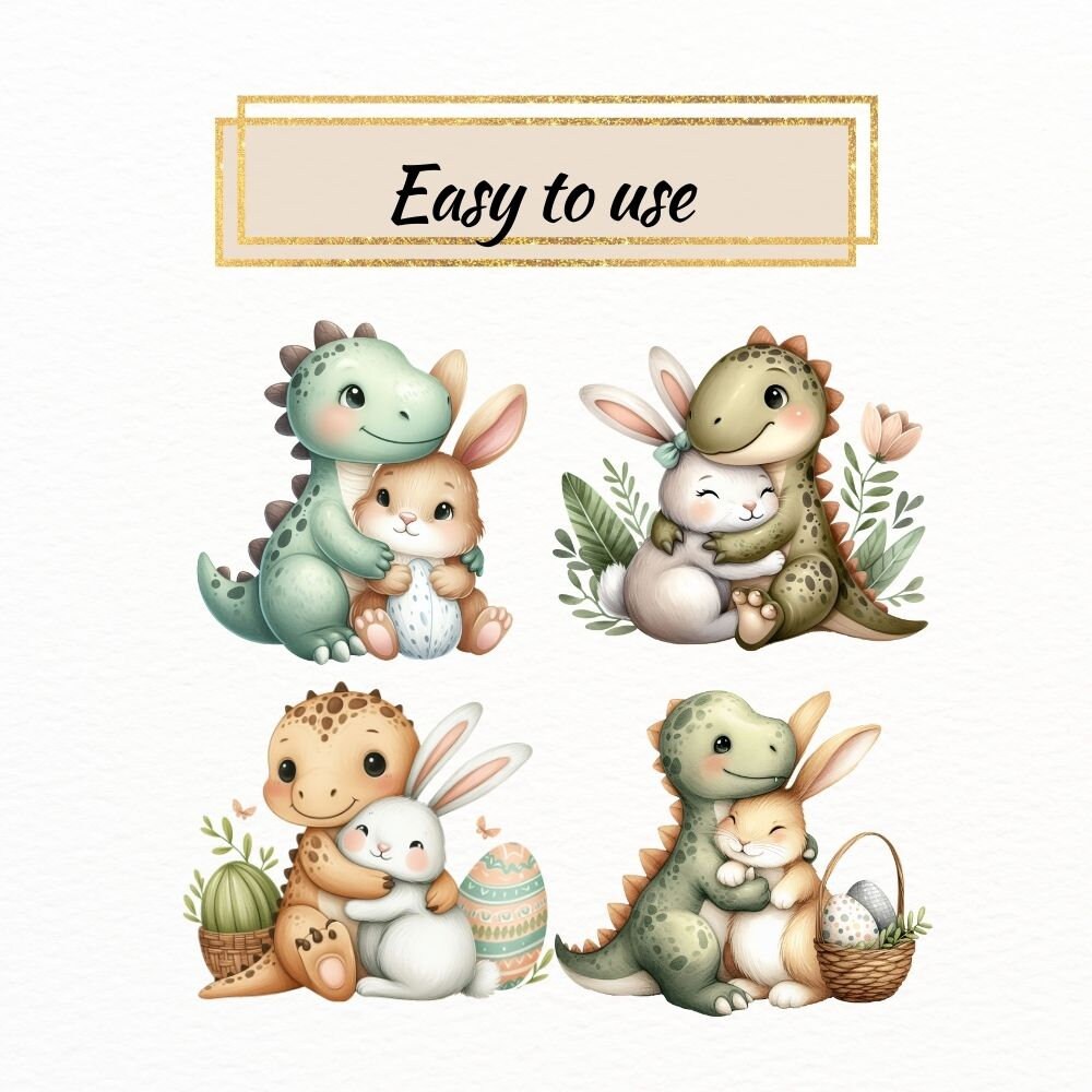 Watercolor Easter Dino Clipart, 28 PNG Easter Baby Dinosaur for Instant ...