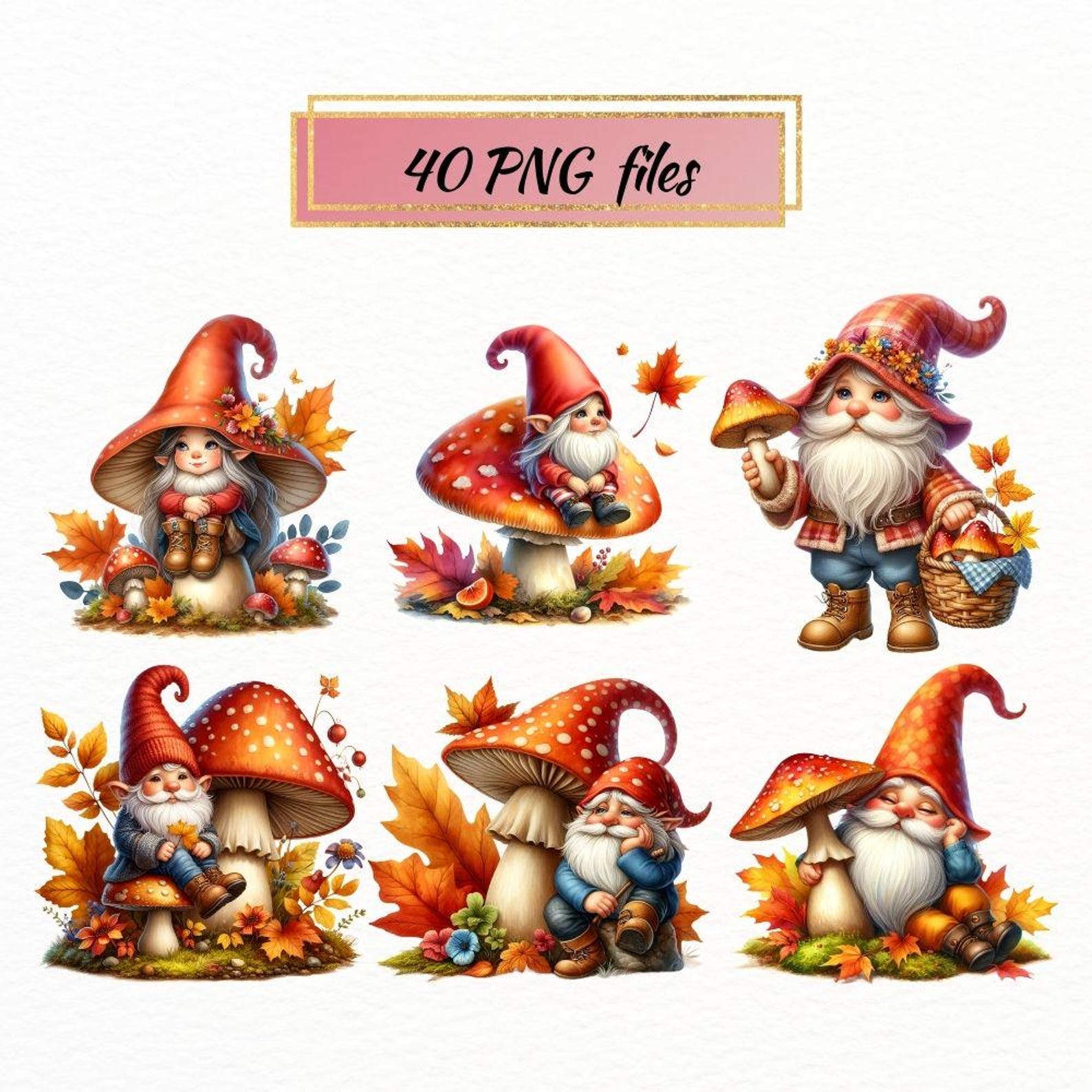 Watercolor Autumn Gnome Clipart Bundle, Fall Thanksgiving Gnomes PNG ...