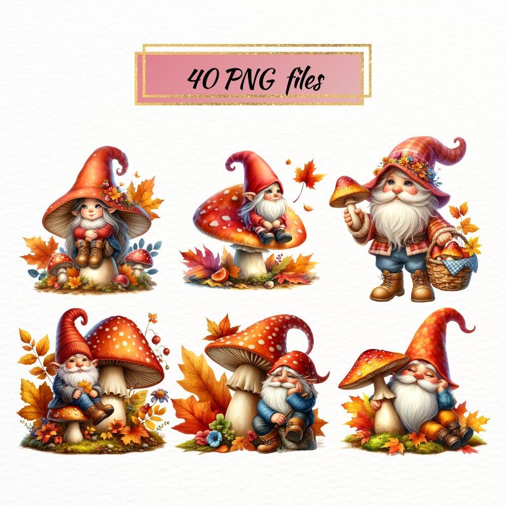 Watercolor Autumn Gnome Clipart Bundle, Fall Thanksgiving Gnomes PNG ...