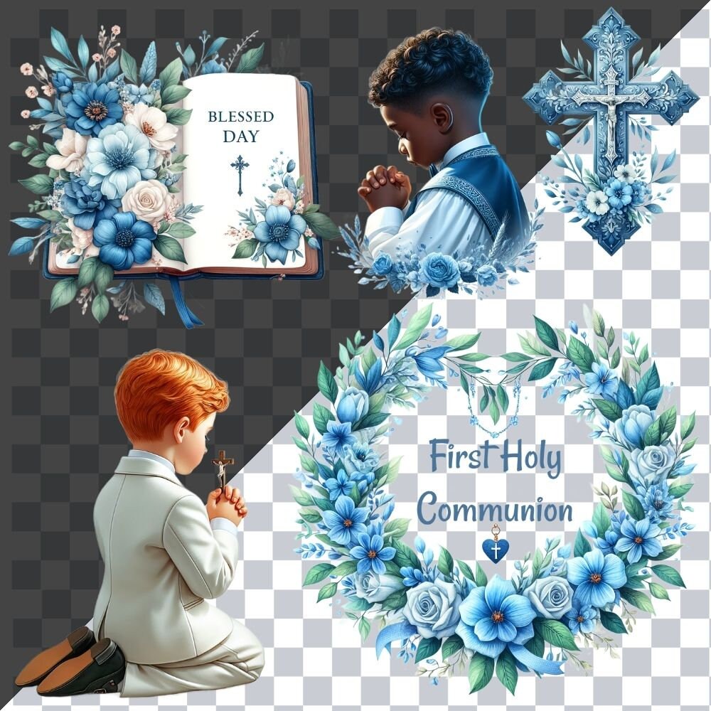 Boy First Holy Communion Clipart, Sacred Christianity Symbols PNG ...