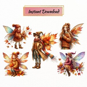 Watercolor Fall Fairy Clipart Bundle, Cute Autumn Fairies PNG, Digital ...