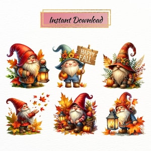 Watercolor Autumn Gnome Clipart Bundle, Fall Thanksgiving Gnomes PNG ...