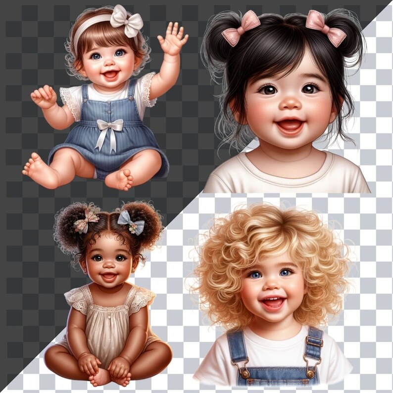 Watercolor All Races Baby Girl Clipart, Cute Babies PNG, Instant ...