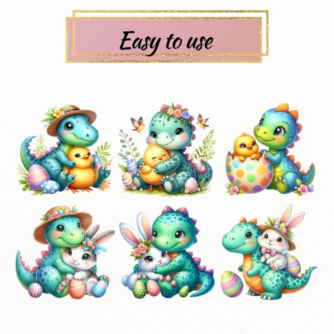 Watercolor Easter Dino Clipart, 28 PNG Easter Baby Dinosaur for Instant ...