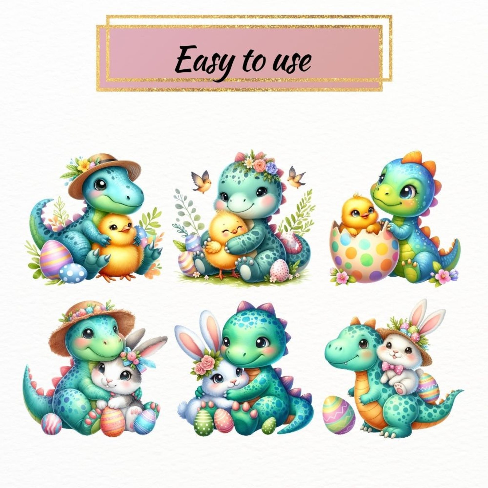 Watercolor Easter Dino Clipart, 28 PNG Easter Baby Dinosaur for Instant ...