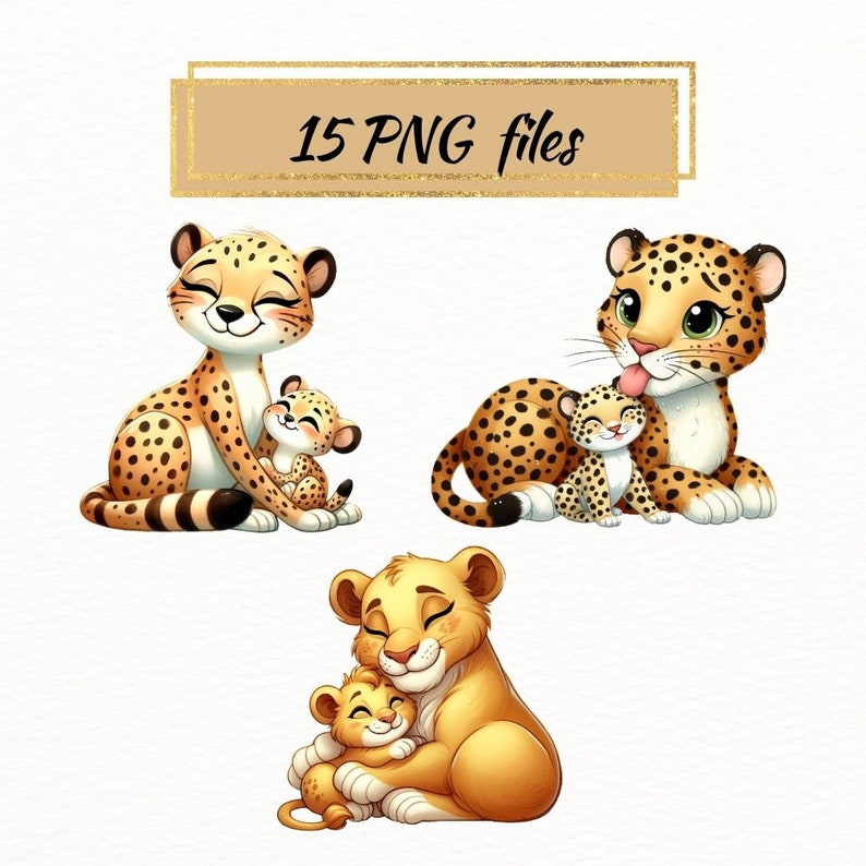 Watercolor Nursery Safari Mom and Baby Animals Clipart, African Animals ...