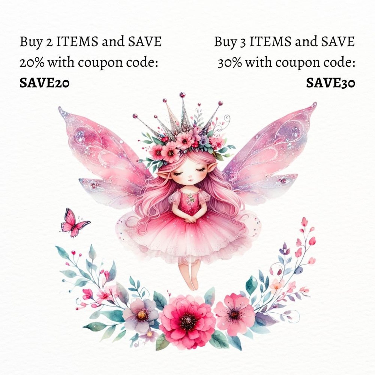 Watercolor Pink Fairy Clipart, Butterfly Fairy Png Clipart Bundle ...
