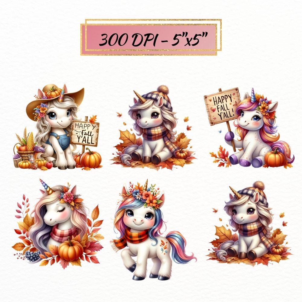 Watercolor Fall Unicorn Clipart Bundle, Cute Autumn Unicorn PNG ...