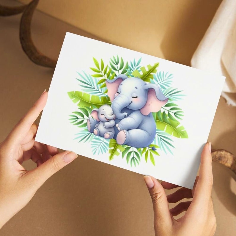 Watercolor Safari Animals Clipart: Mom and Baby PNG (commercial Use ...