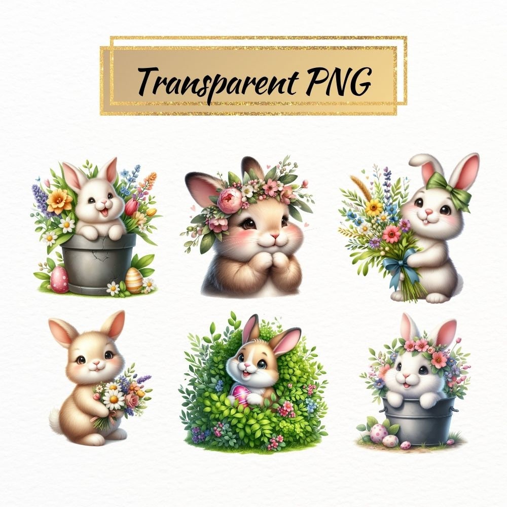 Watercolor Easter Bunny Clipart: 27 PNG Easter Cuties (digital Download ...