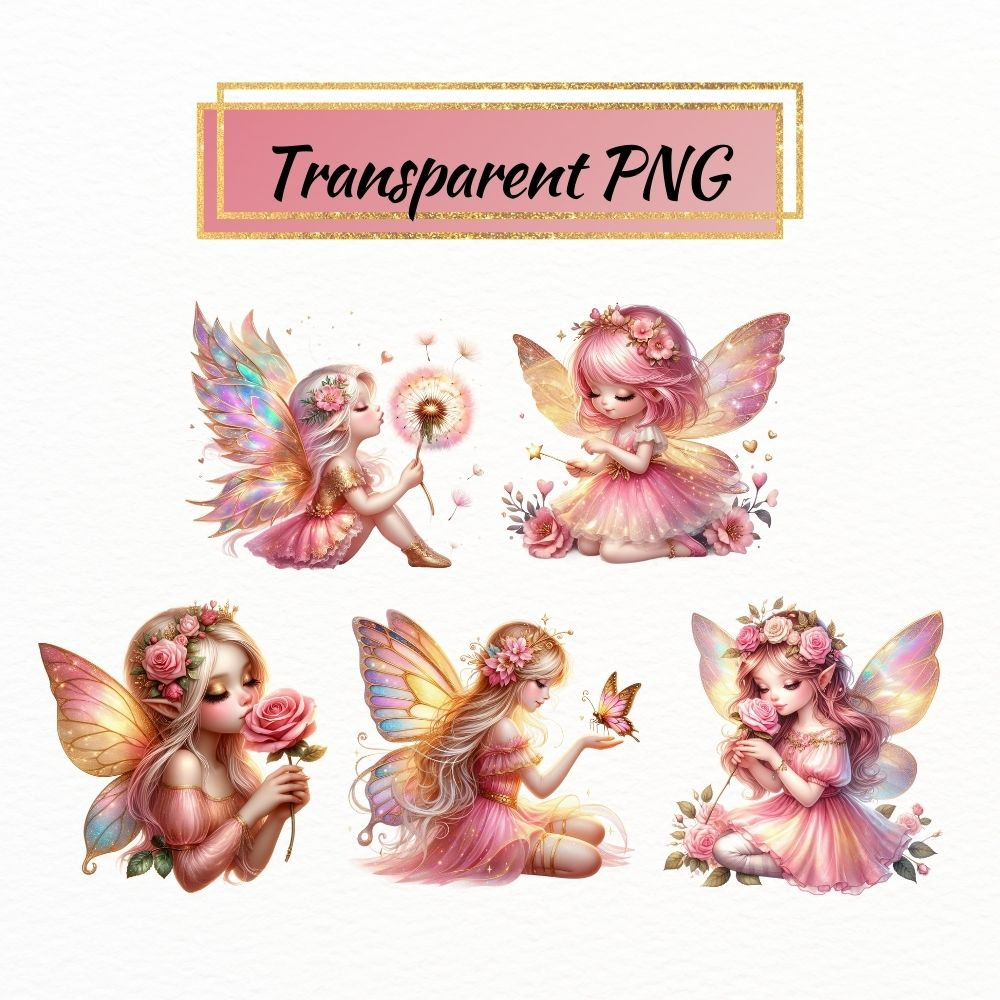 Watercolor Pink Fairy Clipart, Fairy Png Clipart Bundle, Cute Fairy ...