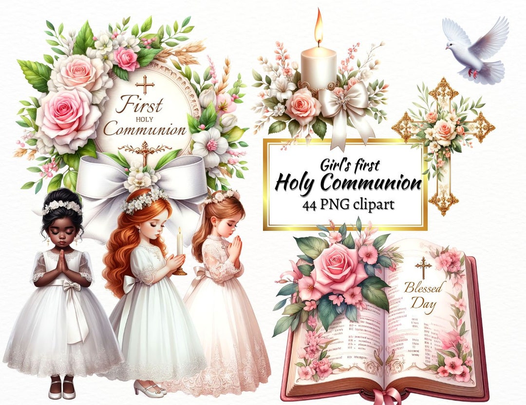 Girl First Holy Communion Clipart: Sacred Symbols PNG (commercial Use ...
