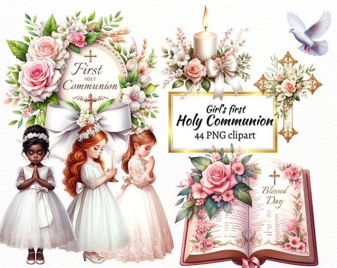 30 Watercolor First Holy Communion Clipart Bundle communion invitations ...
