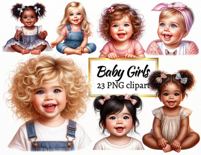 Watercolor All Races Baby Girl Clipart, Cute Babies PNG, Instant ...