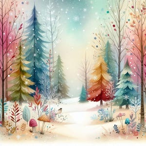 Watercolor Winter Woodland Digital Paper: Pine Tree Forest (digital ...