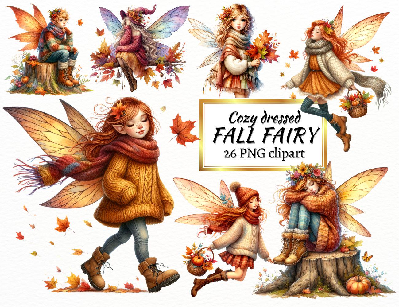 Watercolor Fall Fairy Clipart Bundle, Cute Autumn Fairies PNG, Digital ...