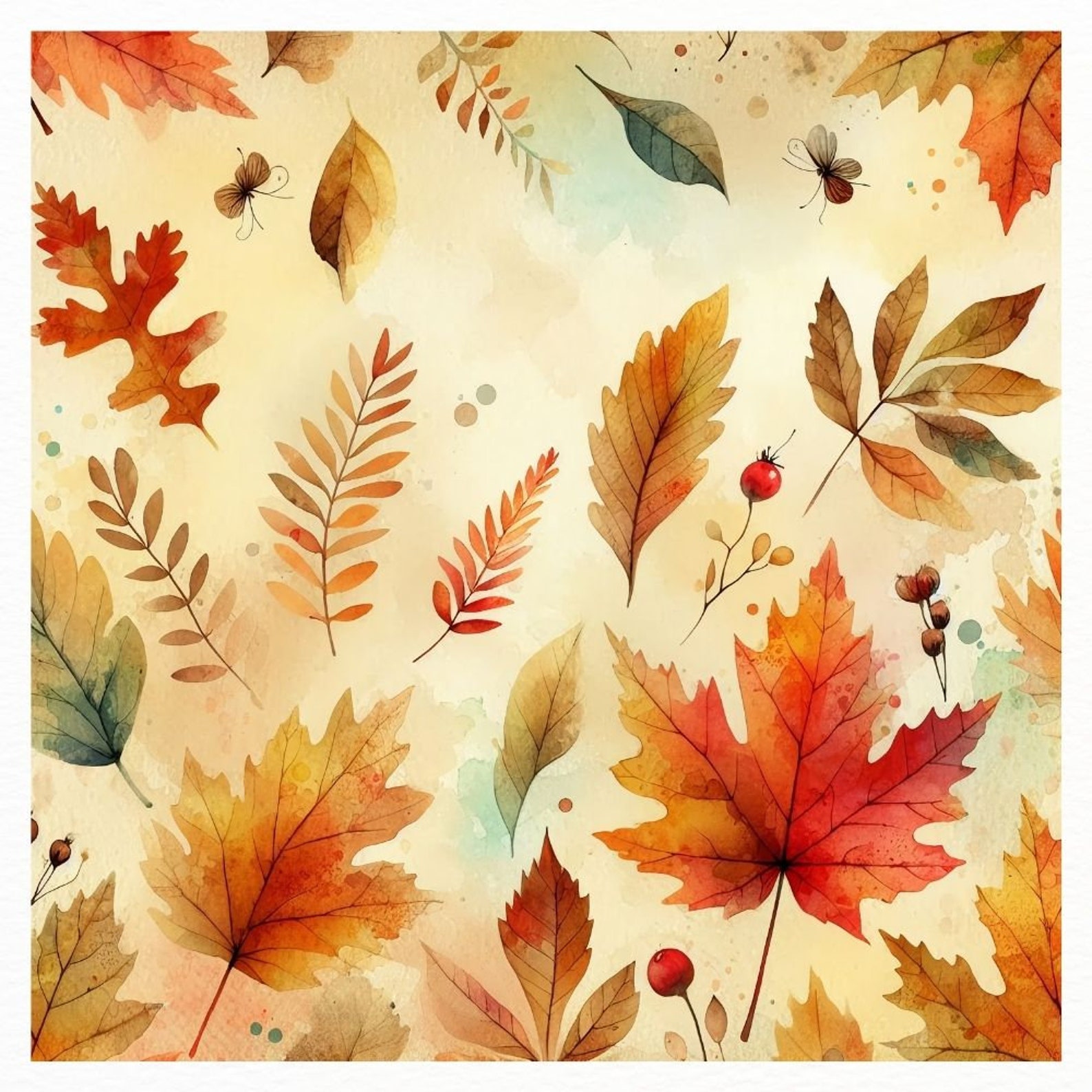 Watercolor Fall Leaves Digital Paper: Autumn Scrapbook Backgrounds ...