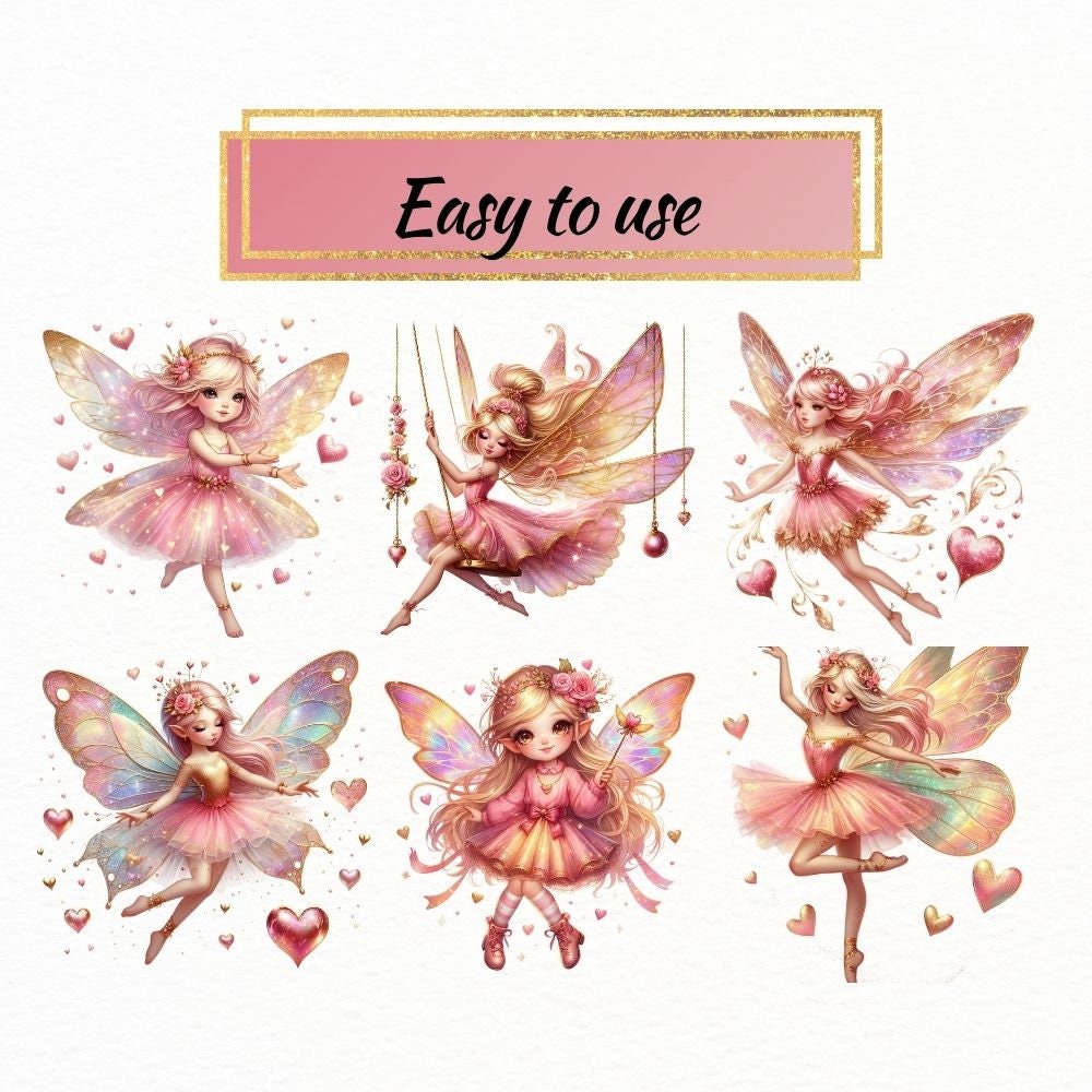Watercolor Pink Fairy Clipart, Fairy Png Clipart Bundle, Cute Fairy ...