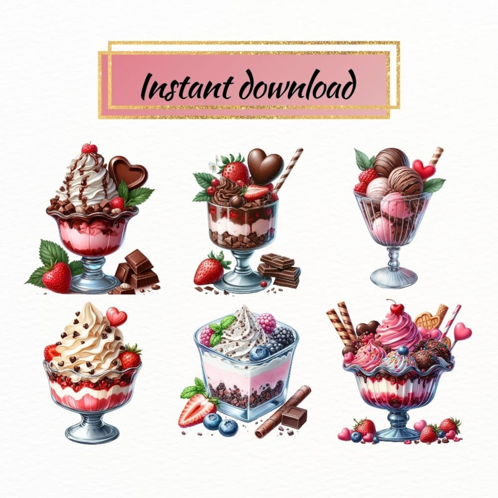 Watercolor Valentines Day Ice Cream Clipart, 25 PNG Ice Cream for ...