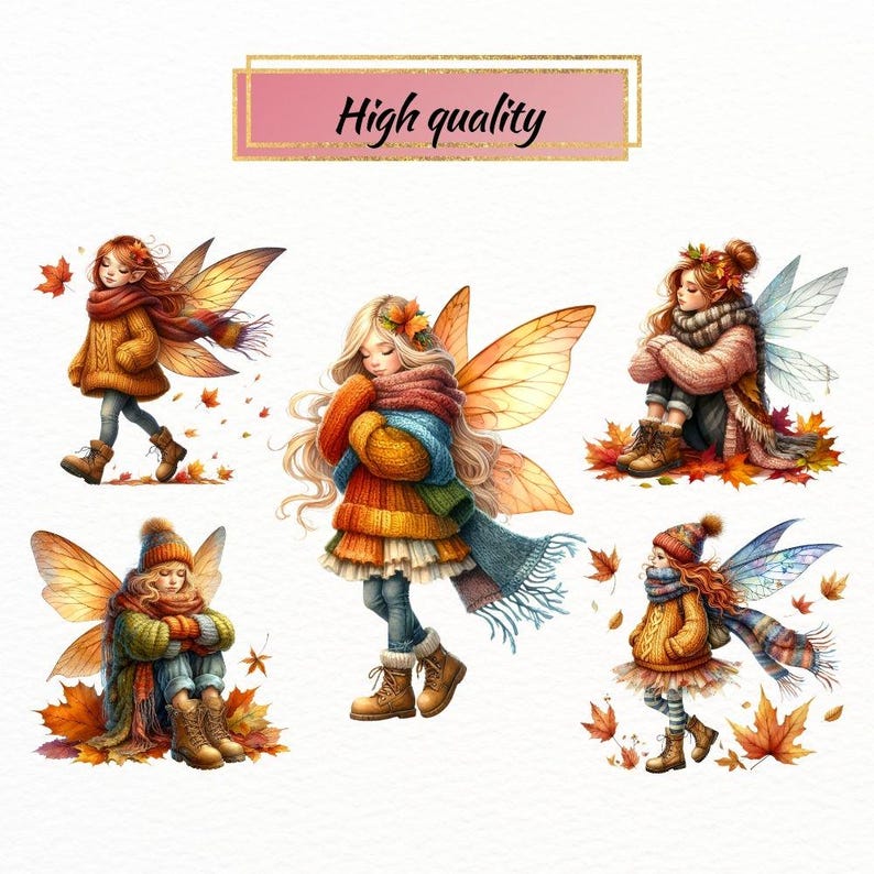 Watercolor Fall Fairy Clipart Bundle, Cute Autumn Fairies PNG, Digital ...