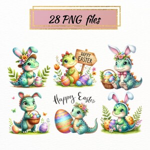 Watercolor Easter Dino Clipart, 28 PNG Easter Baby Dinosaur for Instant ...