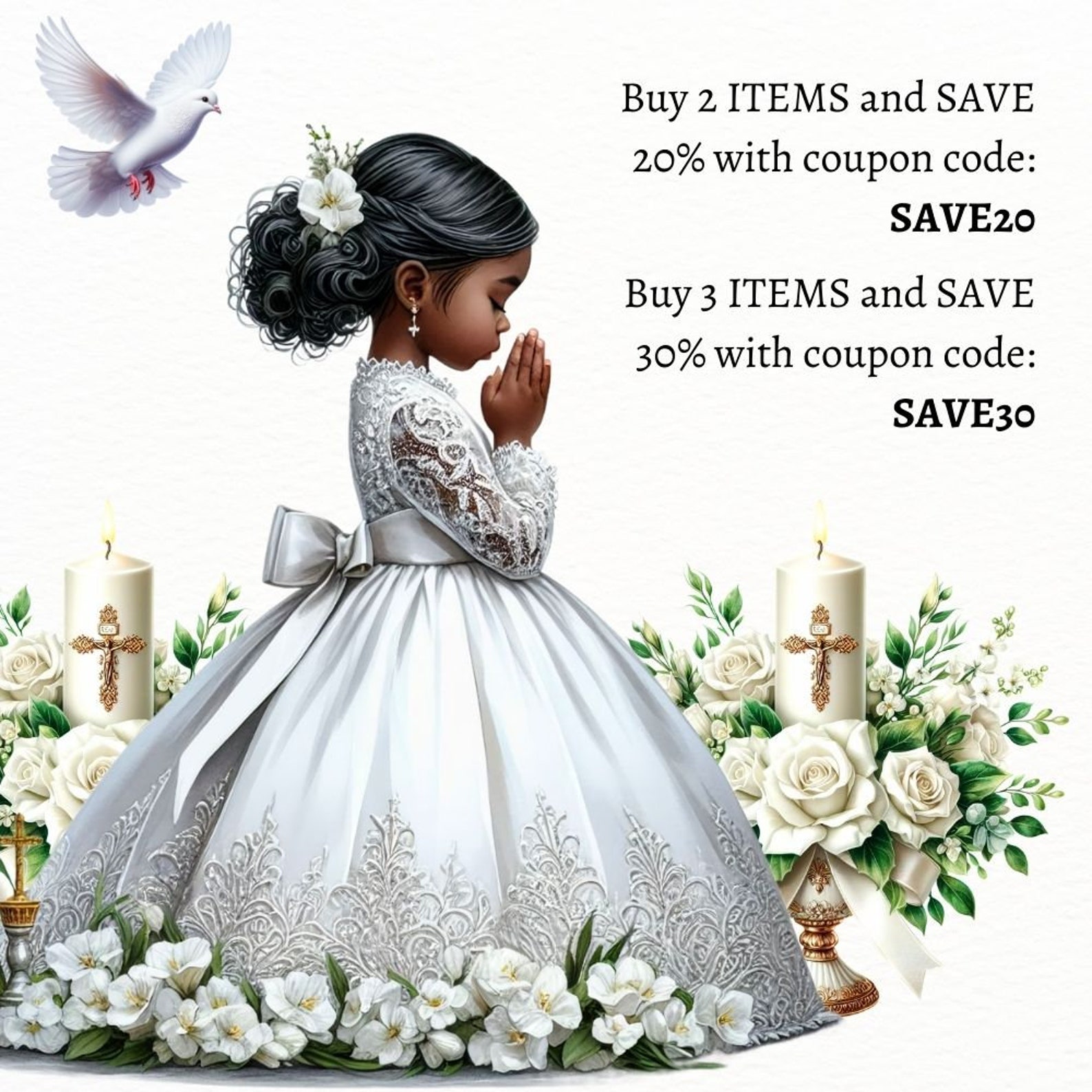 Girl First Holy Communion Clipart: Sacred Symbols PNG (commercial Use ...