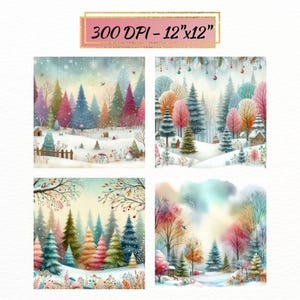 Watercolor Winter Woodland Digital Paper: Pine Tree Forest (digital ...