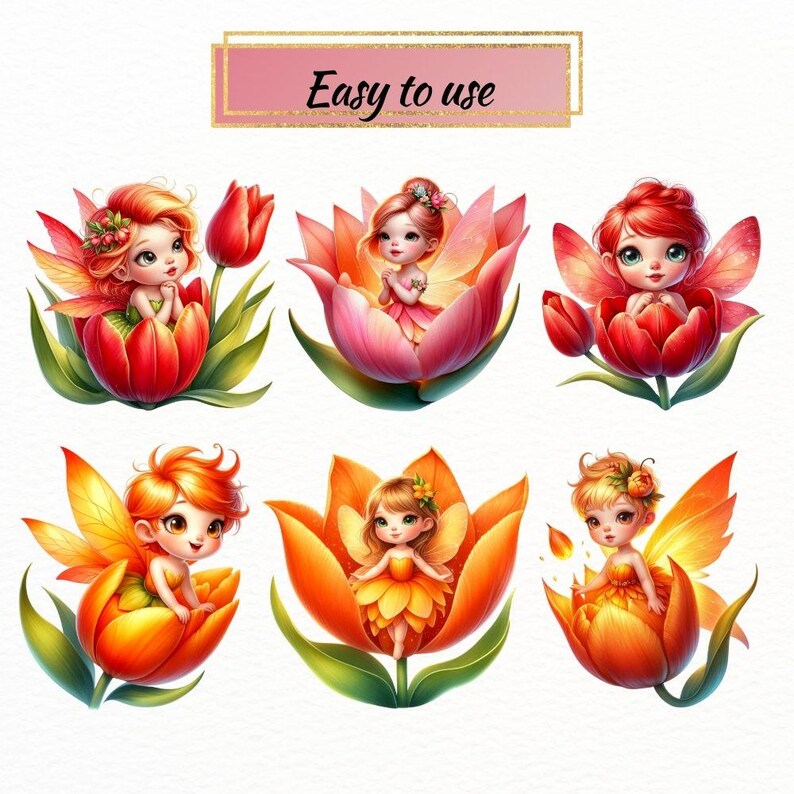 Watercolor Tulip Fairy Clipart: Spring Floral PNG (commercial Use ...