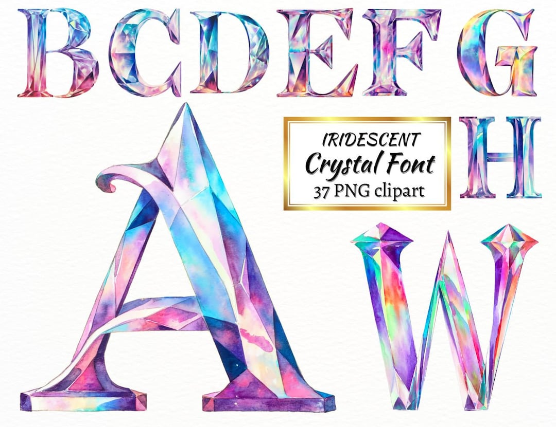Crystal Watercolor Alphabet PNG, 37 Iridescent Font Clipart, Milestone ...