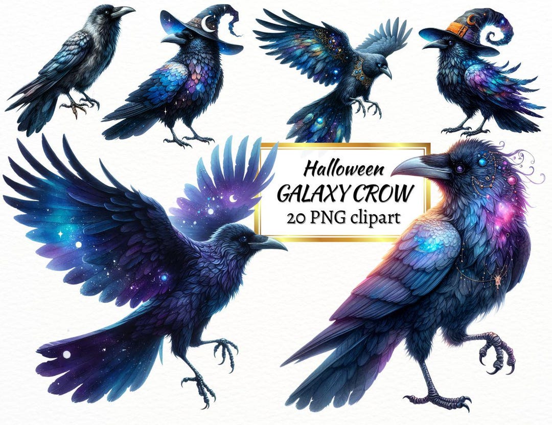 Watercolor Halloween Crow Clipart: Whimsical Raven PNG Bundle (digital ...