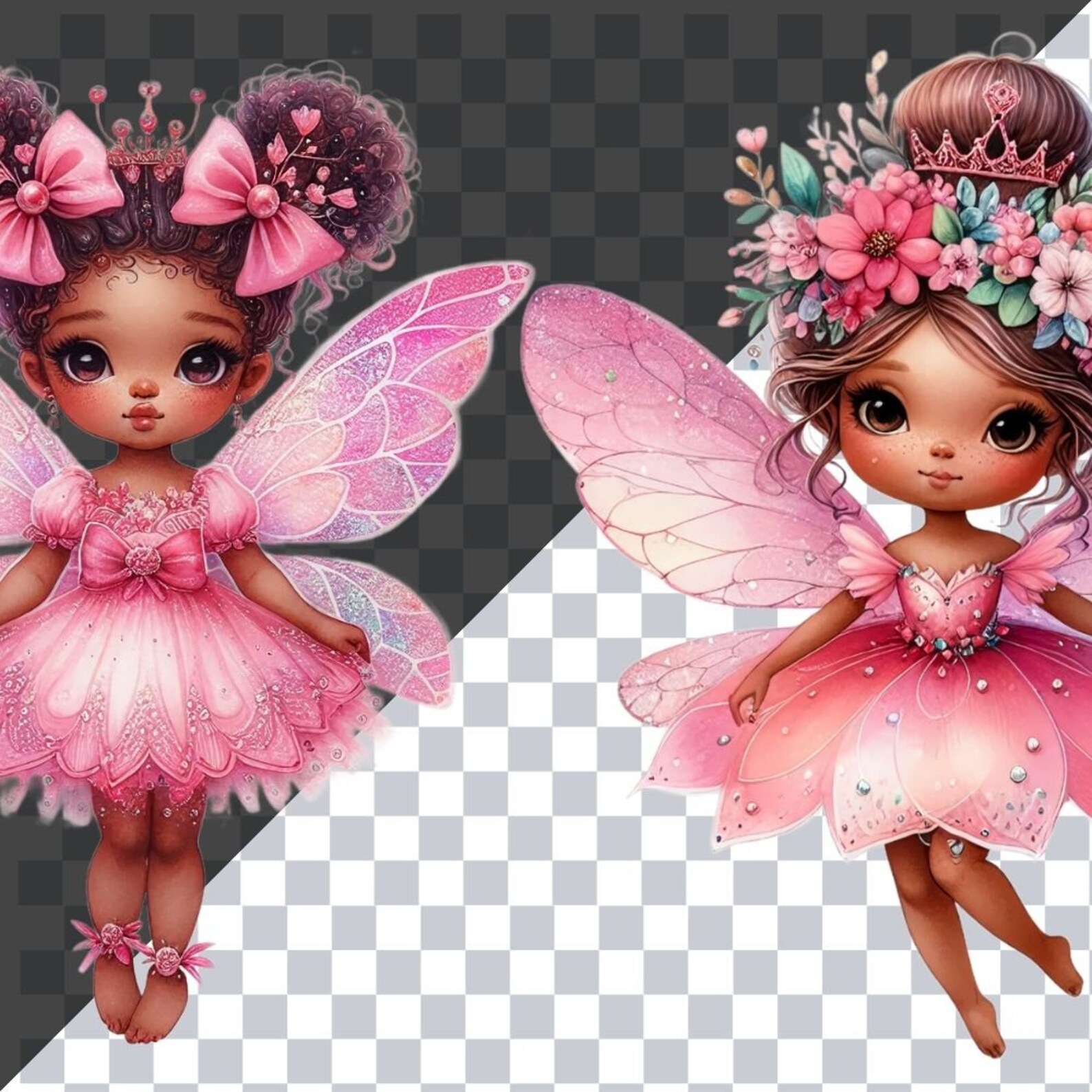 Watercolor Pink Fairy Clipart, Butterfly Fairy Png Clipart Bundle ...