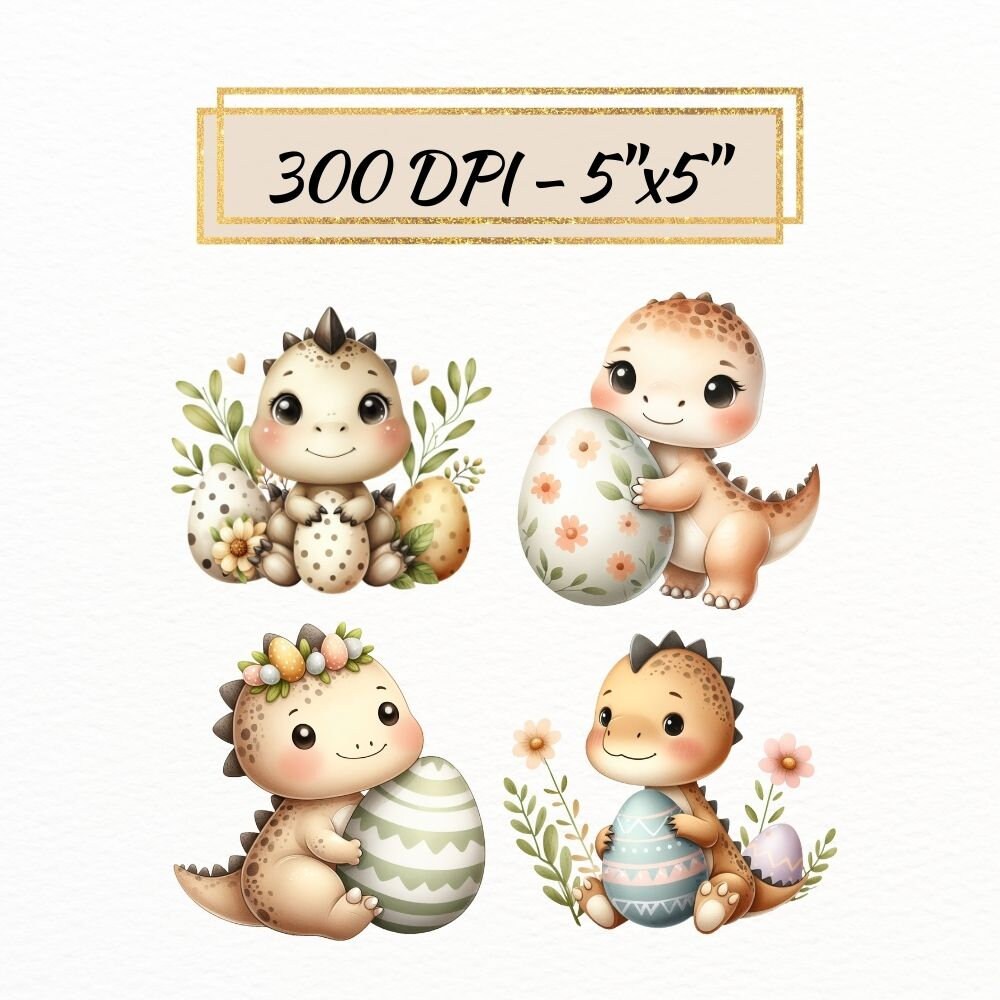 Watercolor Easter Dino Clipart, 28 PNG Easter Baby Dinosaur for Instant ...