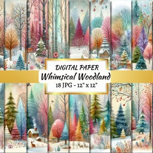 Watercolor Winter Woodland Digital Paper: Pine Tree Forest (digital ...