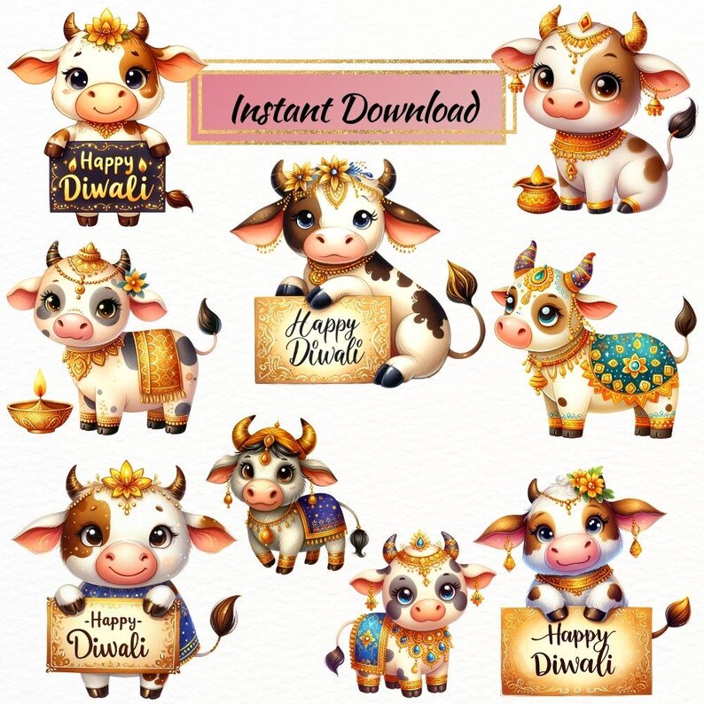 Diwali Animals Clipart: Elephant, Cow, Peacock - Indian Festival (PNG ...